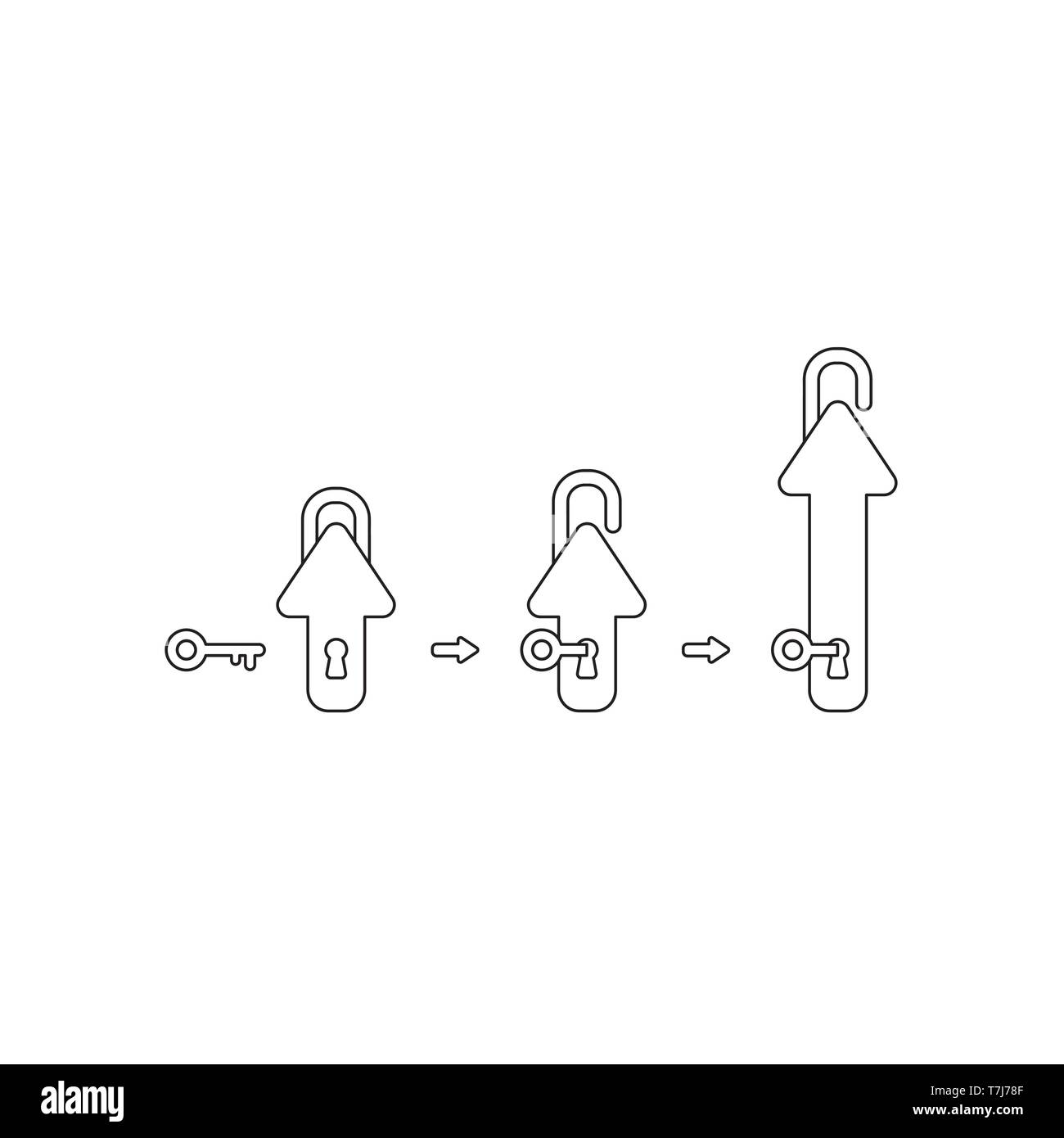 Vector icon concept of closed arrow padlock icon keyhole, key unlock ...