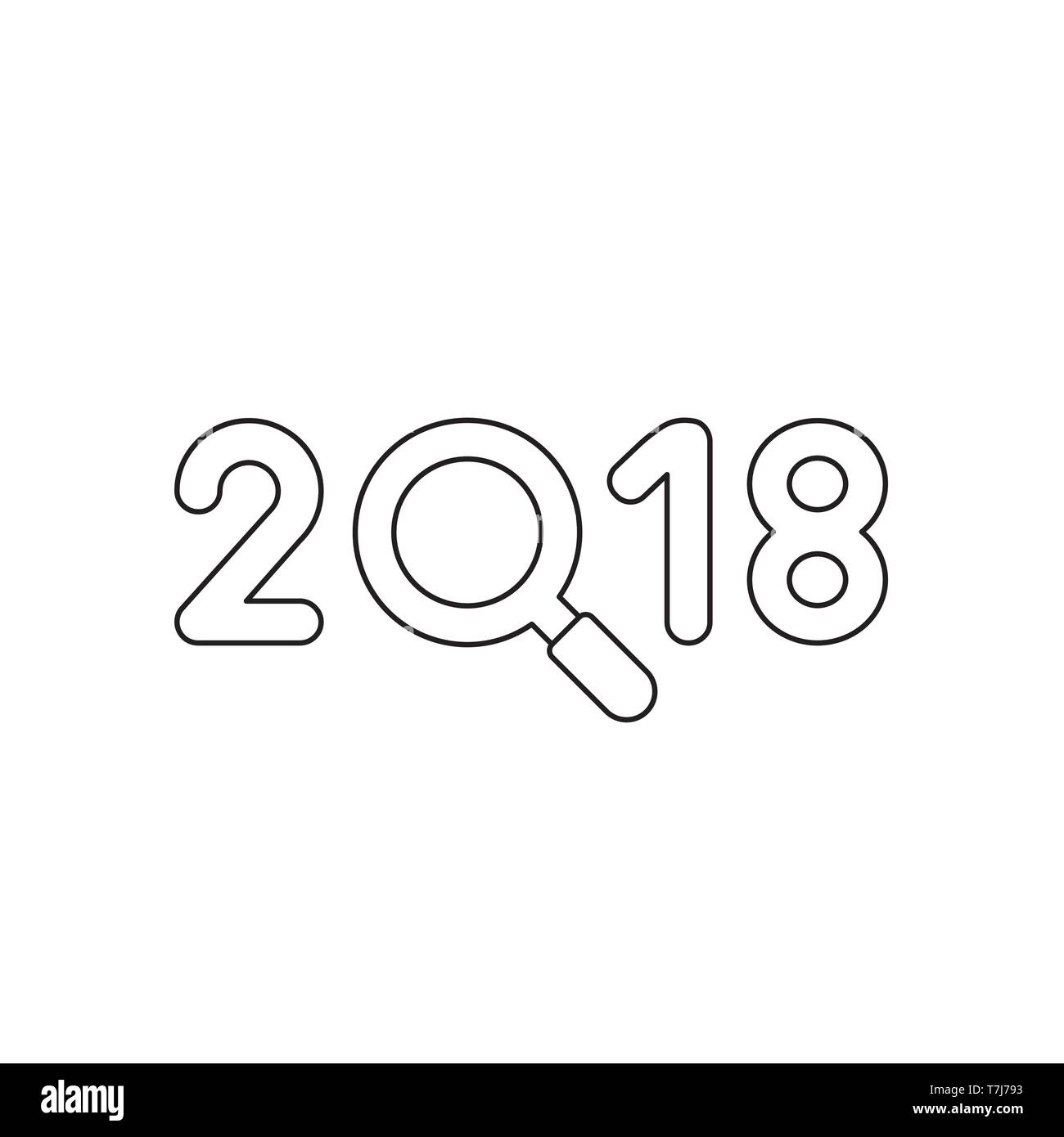 Vector icon concept of year of 2018 word with magnifying glass. Black ...