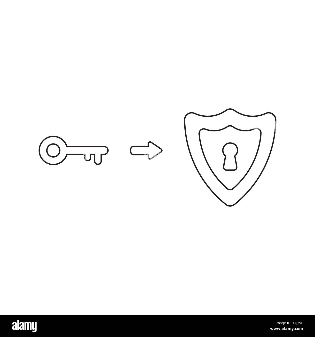 Vector icon concept of shield guard with keyhole and key. Black ...