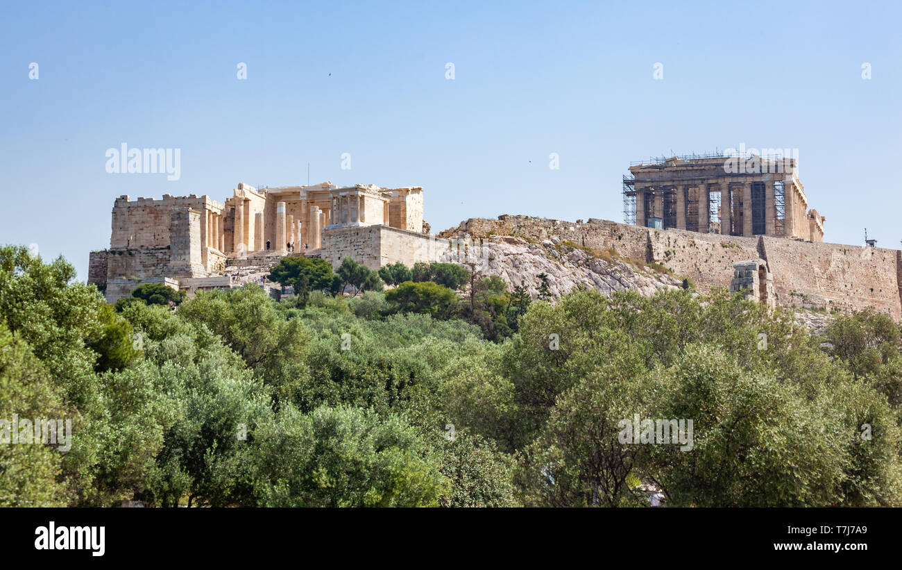 Parthenon temple in Acropolis at Athens, center on Athens, Greece Stock ...