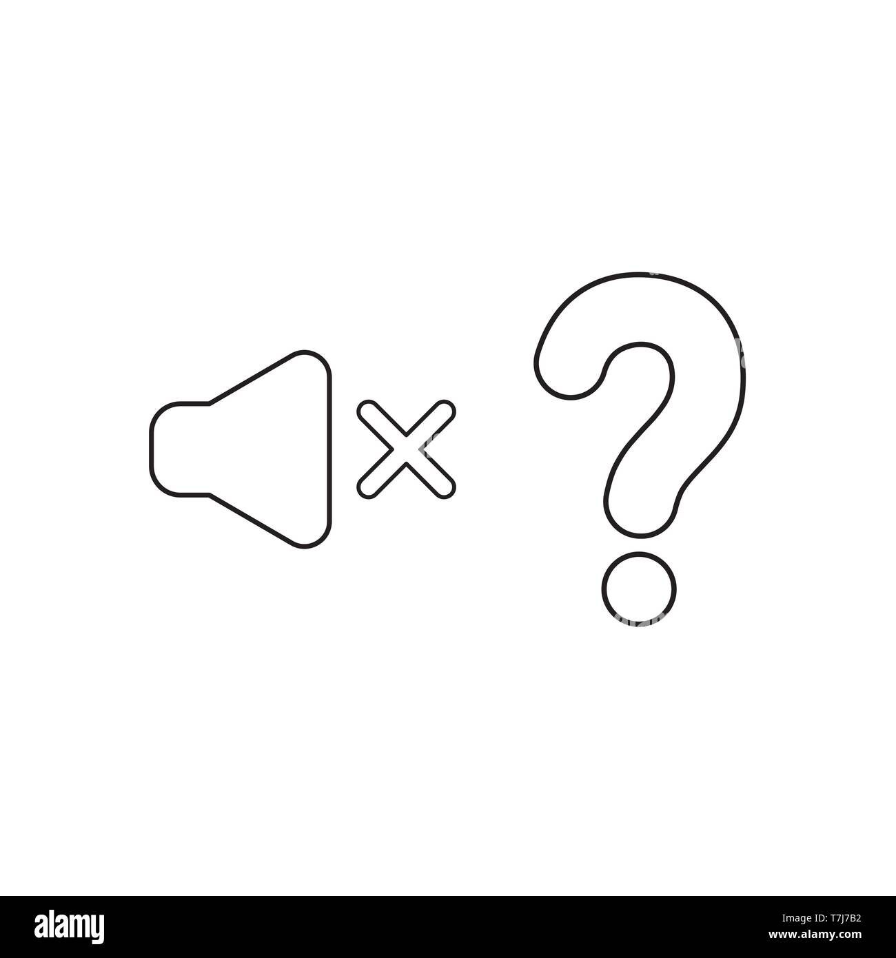 Vector icon concept of speaker sound off with question mark. Black ...