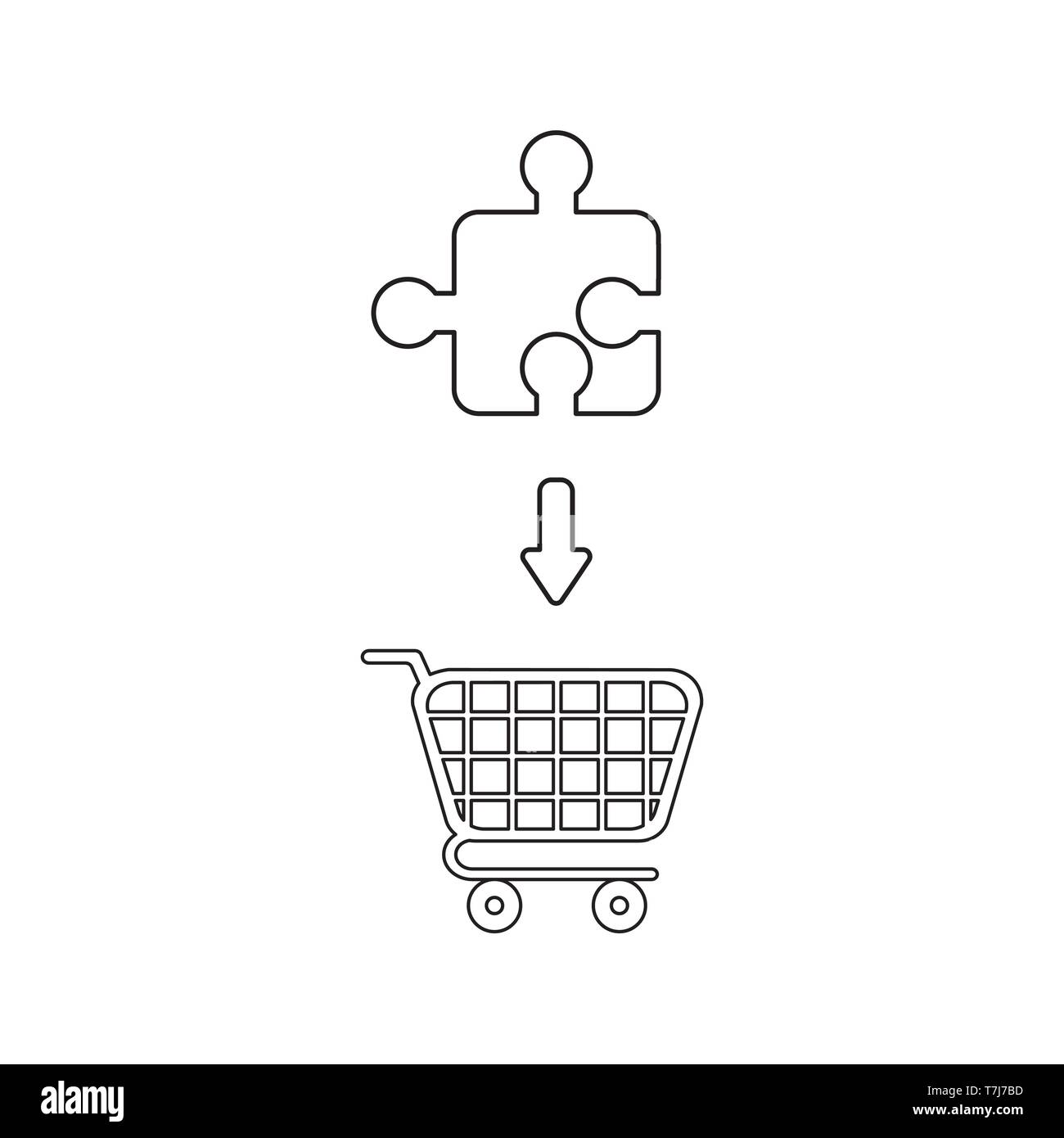 Vector icon concept of jigsaw puzzle piece into shopping cart. Black ...
