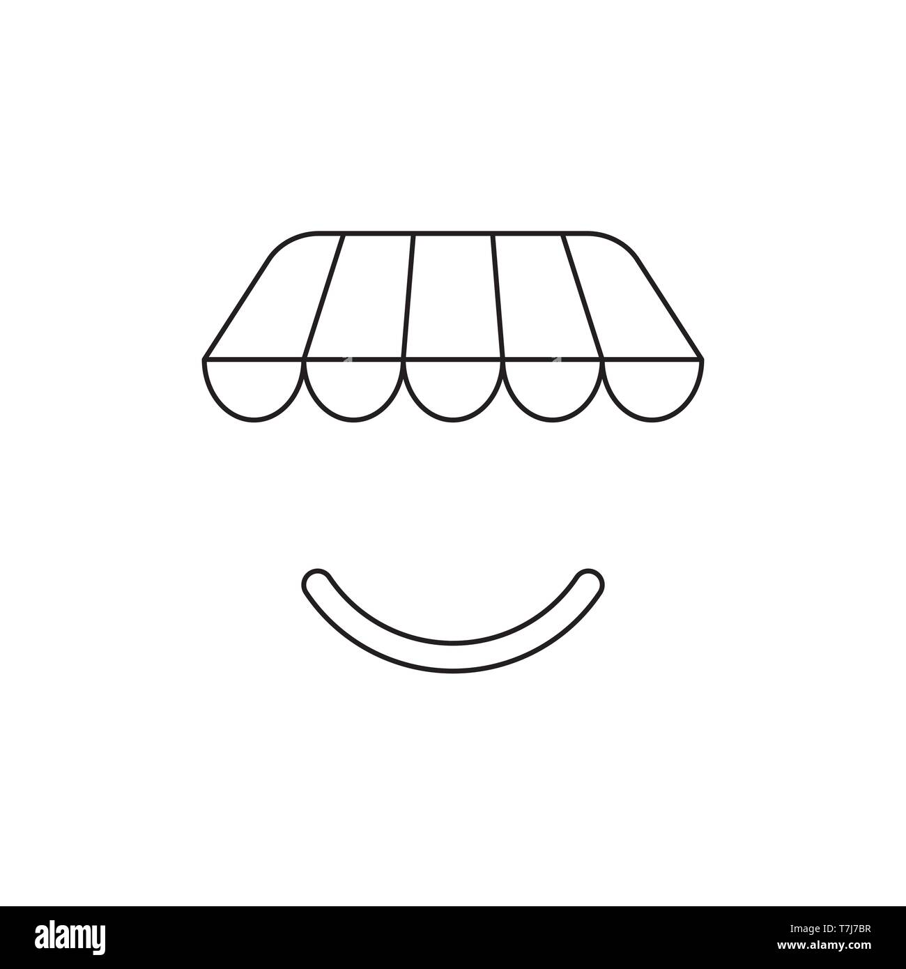 Vector icon concept of shop store awning with smiling mouth. Black ...