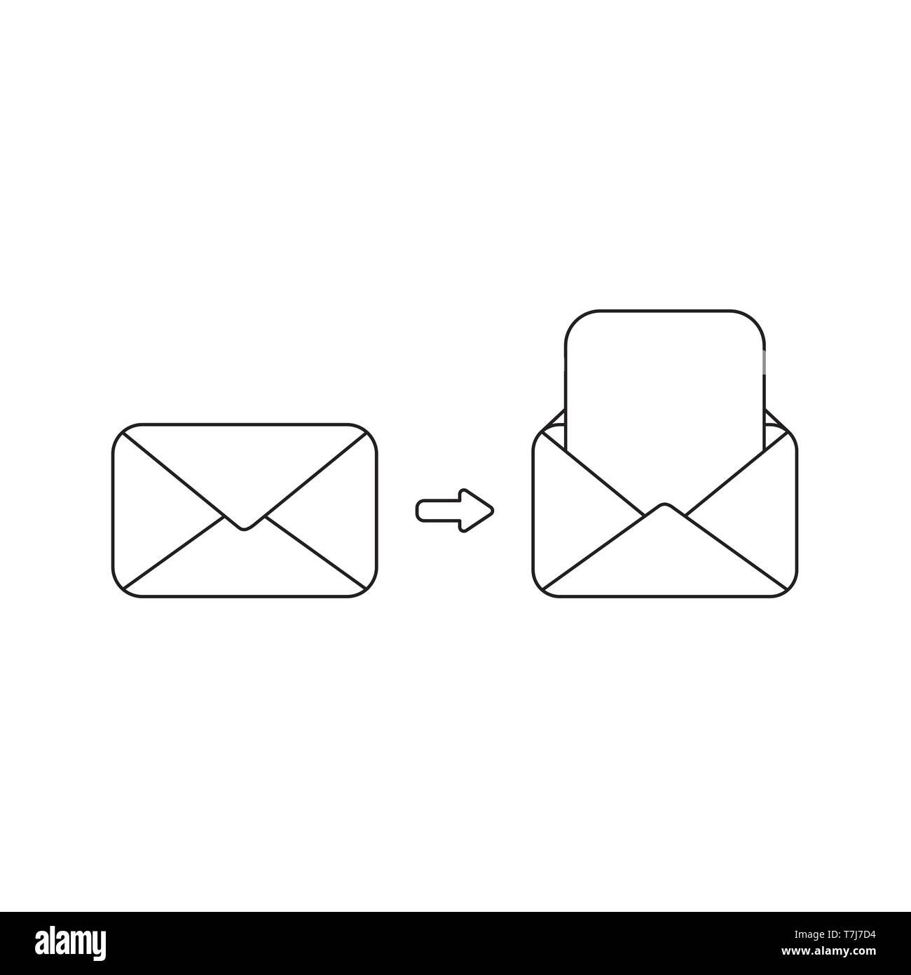 Vector icon concept of closed and open envelopes with blank paper ...