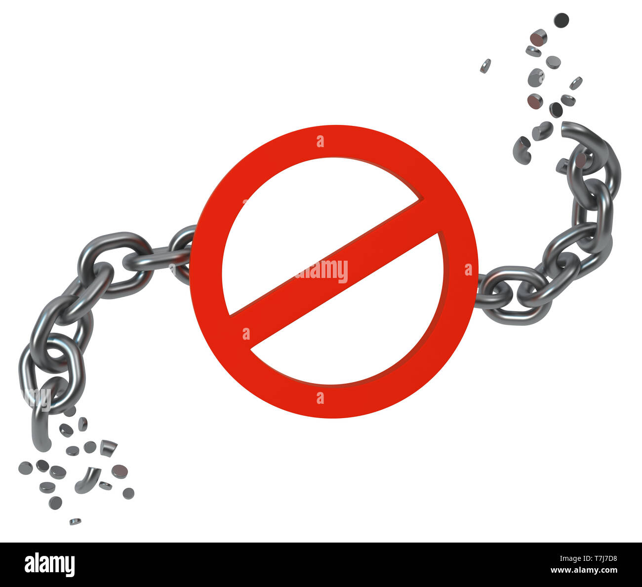 Breaking chain ban symbol circle 3d illustration, isolated, horizontal ...