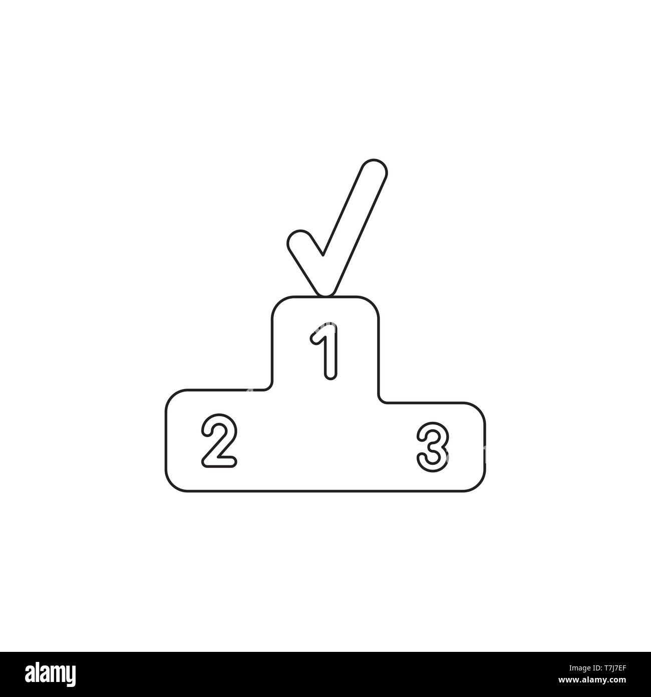 Vector icon concept of check mark on first place of winners podium. Black outlines Stock Vector ...