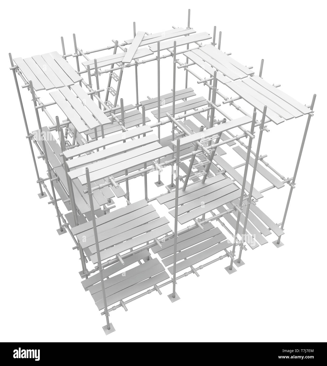 Scaffolding construction box white, 3d illustration, horizontal ...