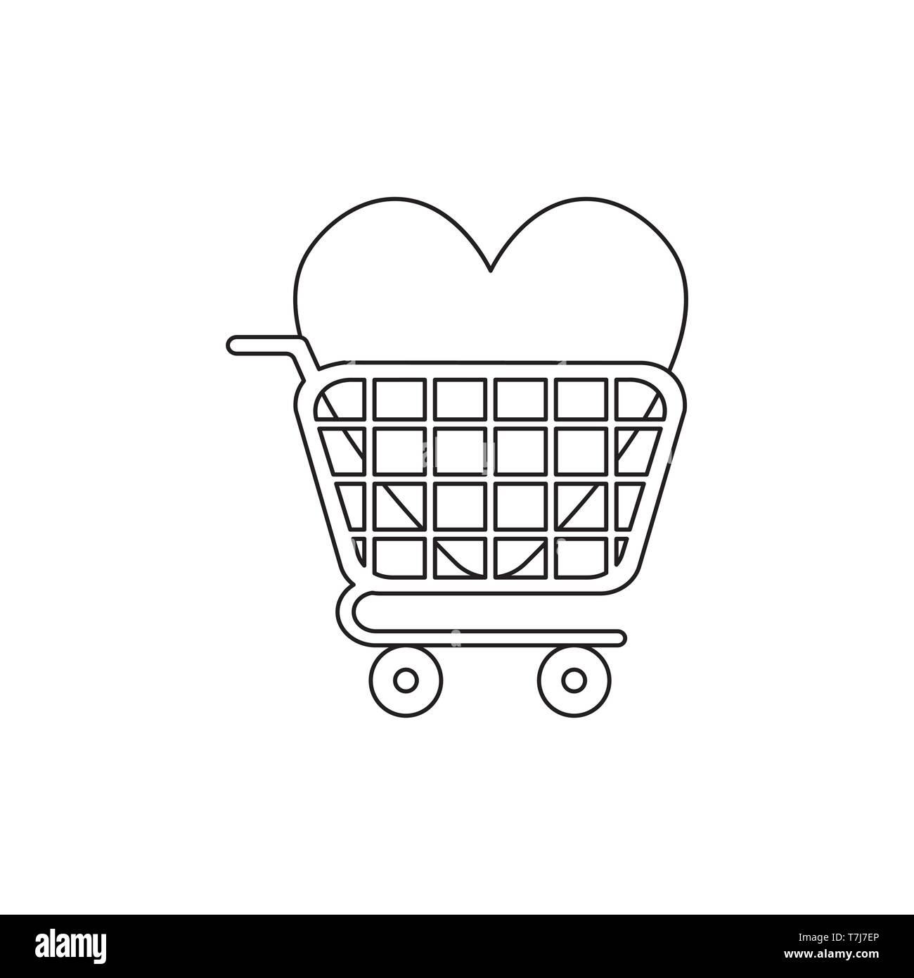 Vector icon concept of heart inside shopping cart. Black outlines Stock ...