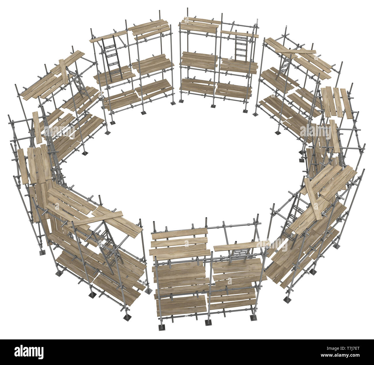 Scaffolding construction circle structure, 3d illustration, horizontal ...