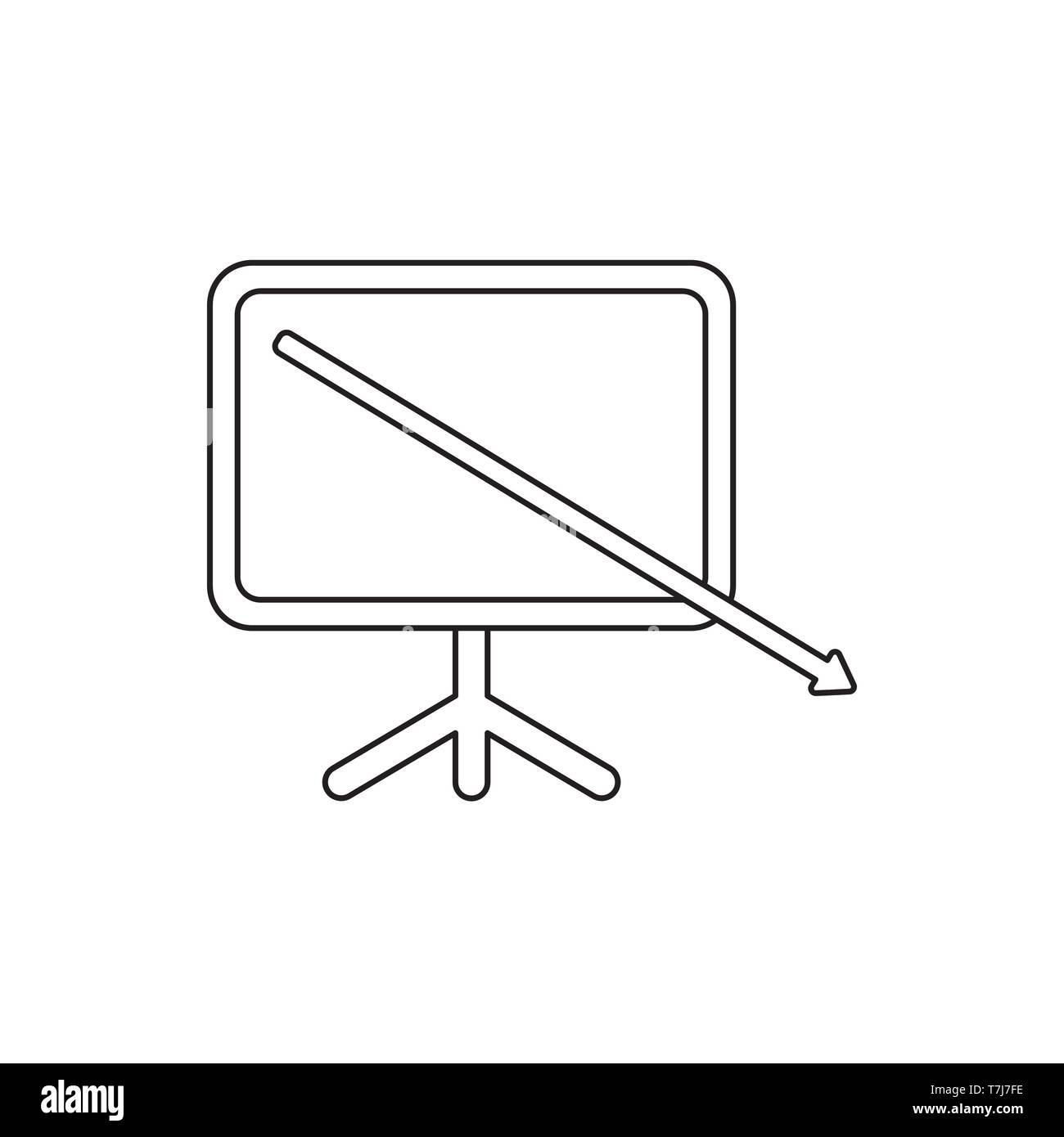 Vector icon concept of arrow moving down and out of presentation chart ...