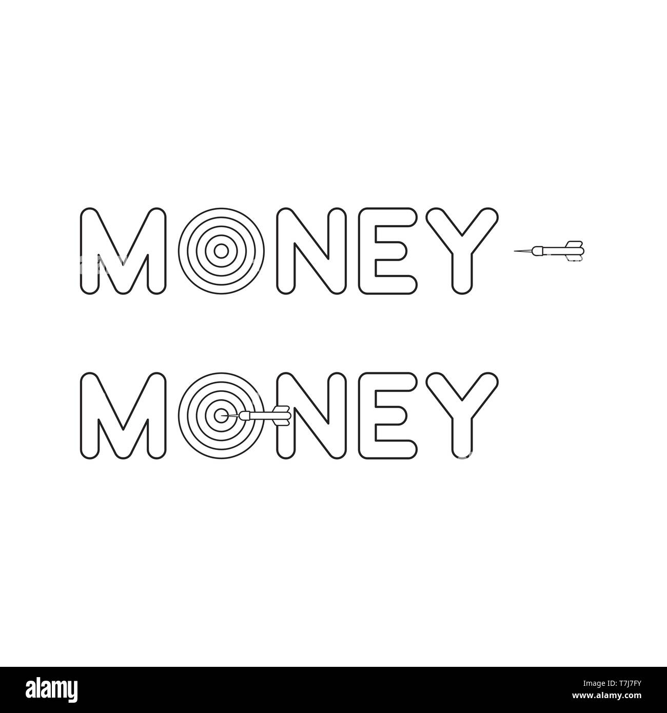 Vector icon concept of money word with bulls eye and dart and hit the ...