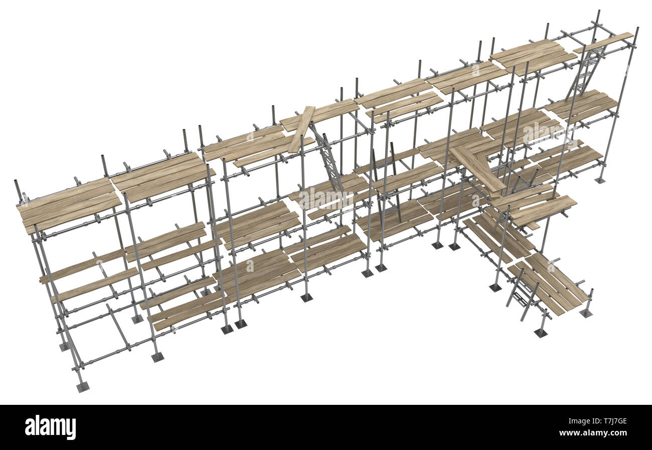 Scaffolding construction long structure, 3d illustration, horizontal ...