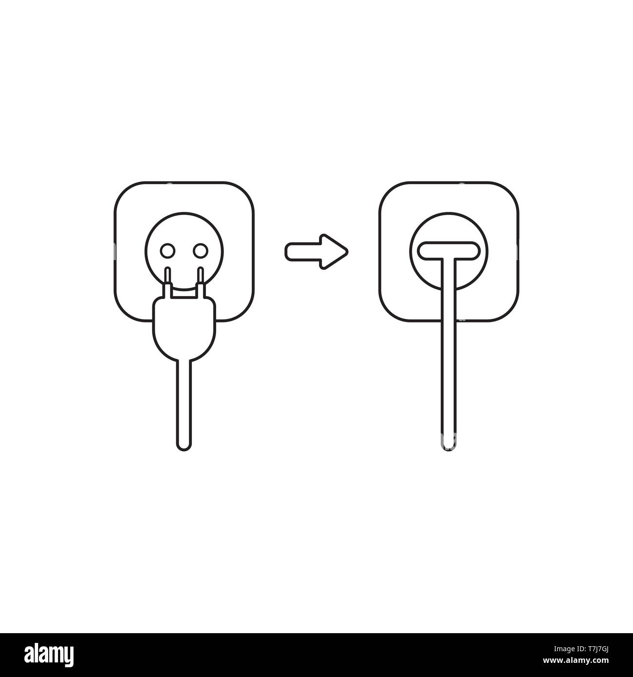Vector icon concept of plug and outlet, plugged into outlet. Black ...