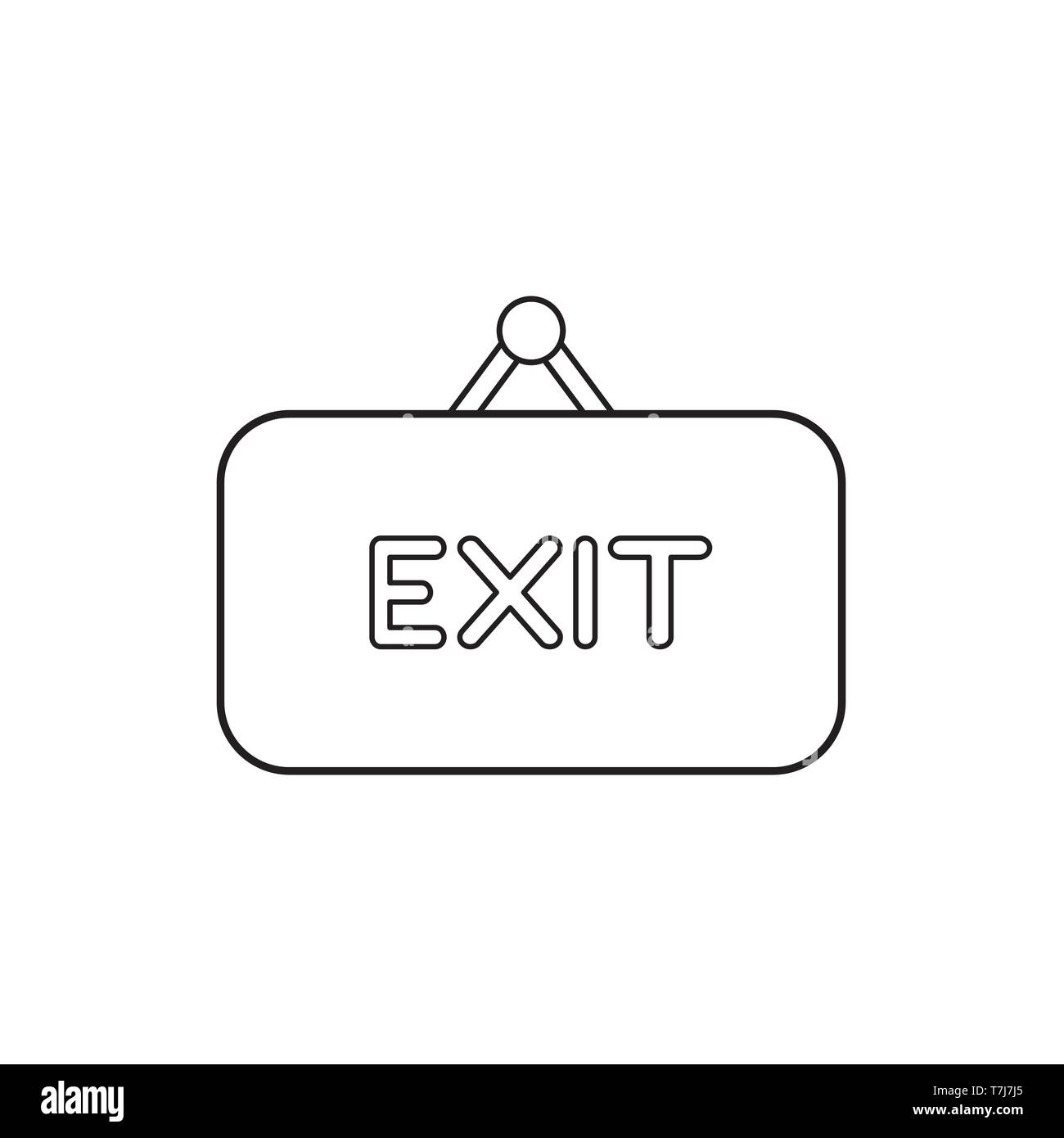 Vector icon concept of exit word on hanging sign. Black outlines Stock ...