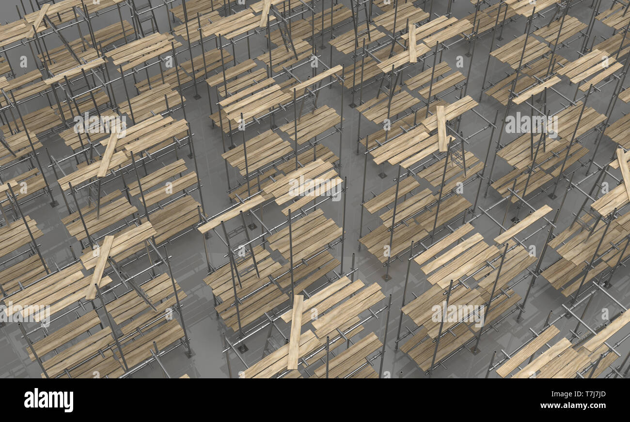 Scaffolding construction many storage, 3d illustration, horizontal ...