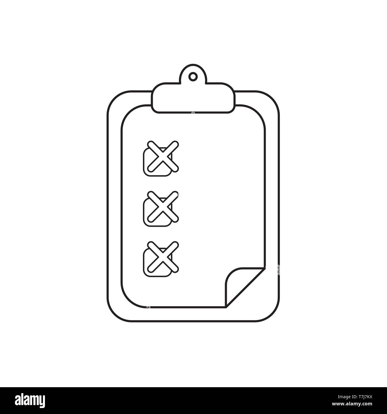 Vector icon concept of clipboard with x marks on paper. Black outlines ...