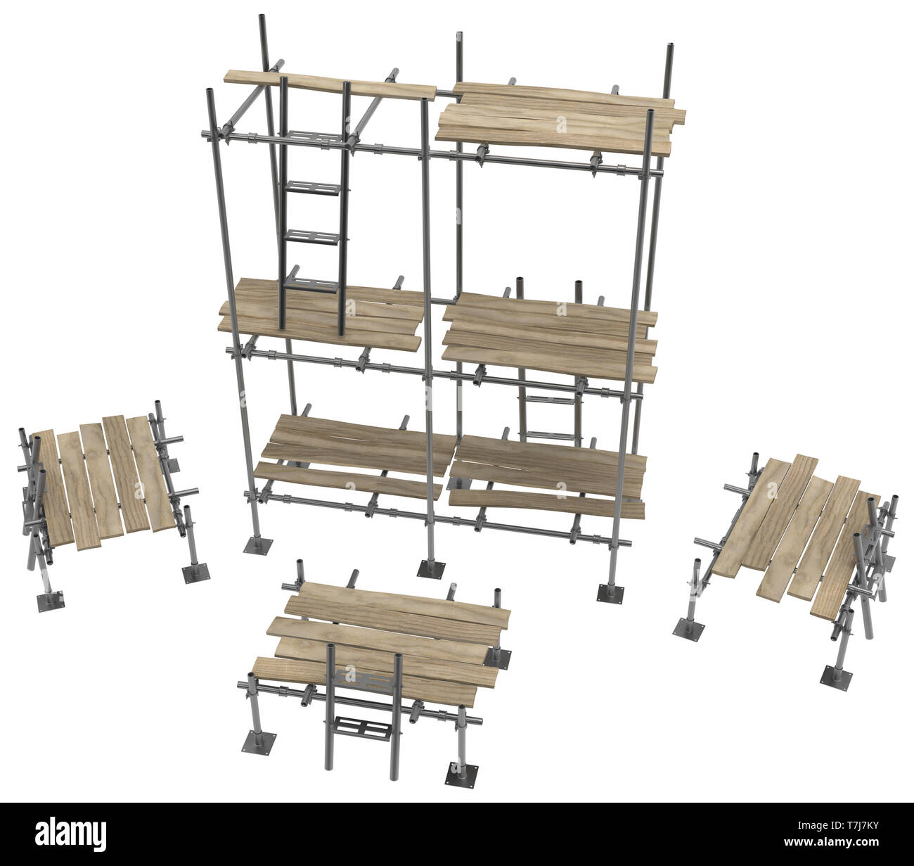 Scaffolding construction tables around, 3d illustration, horizontal ...