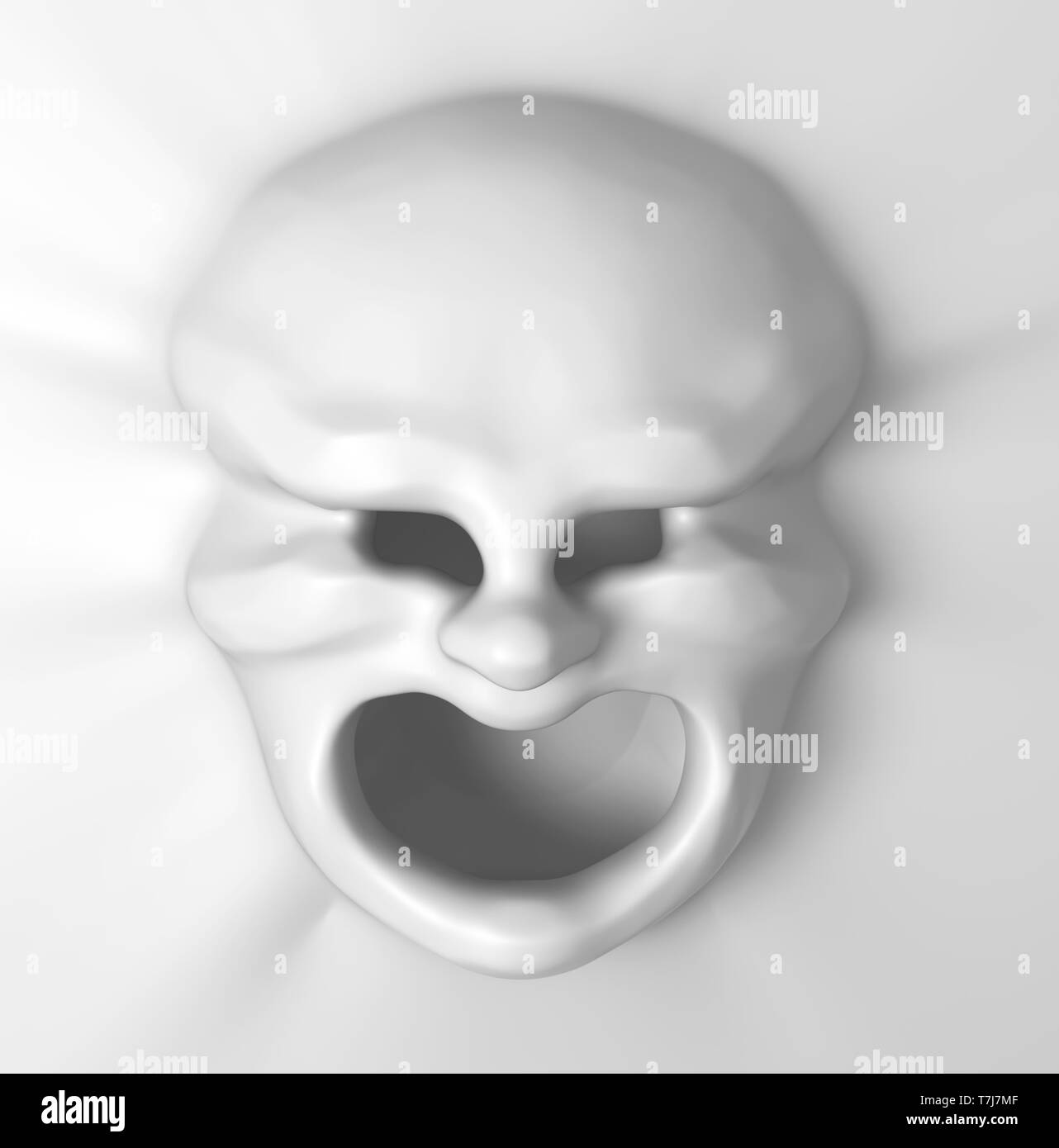 Shouting face sculpture on surface white 3d illustration abstract ...
