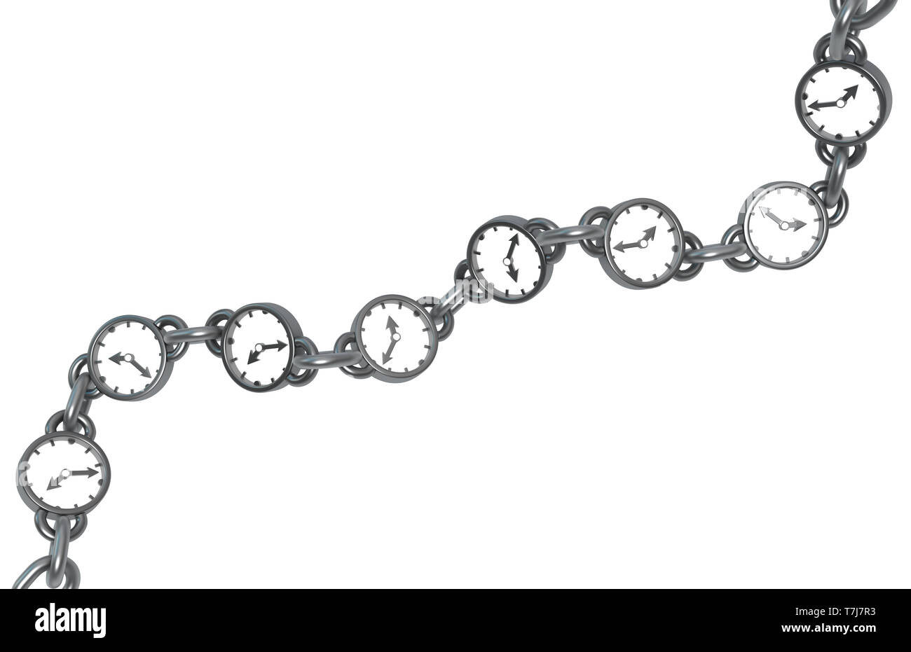 Time chain links long grey metal 3d illustration, isolated, horizontal ...