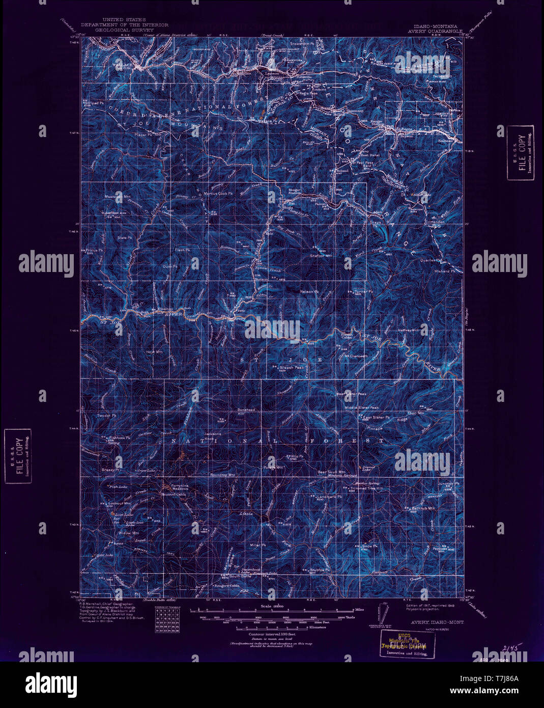 USGS TOPO Map Idaho ID Avery 239443 1917 125000 Inverted Restoration ...
