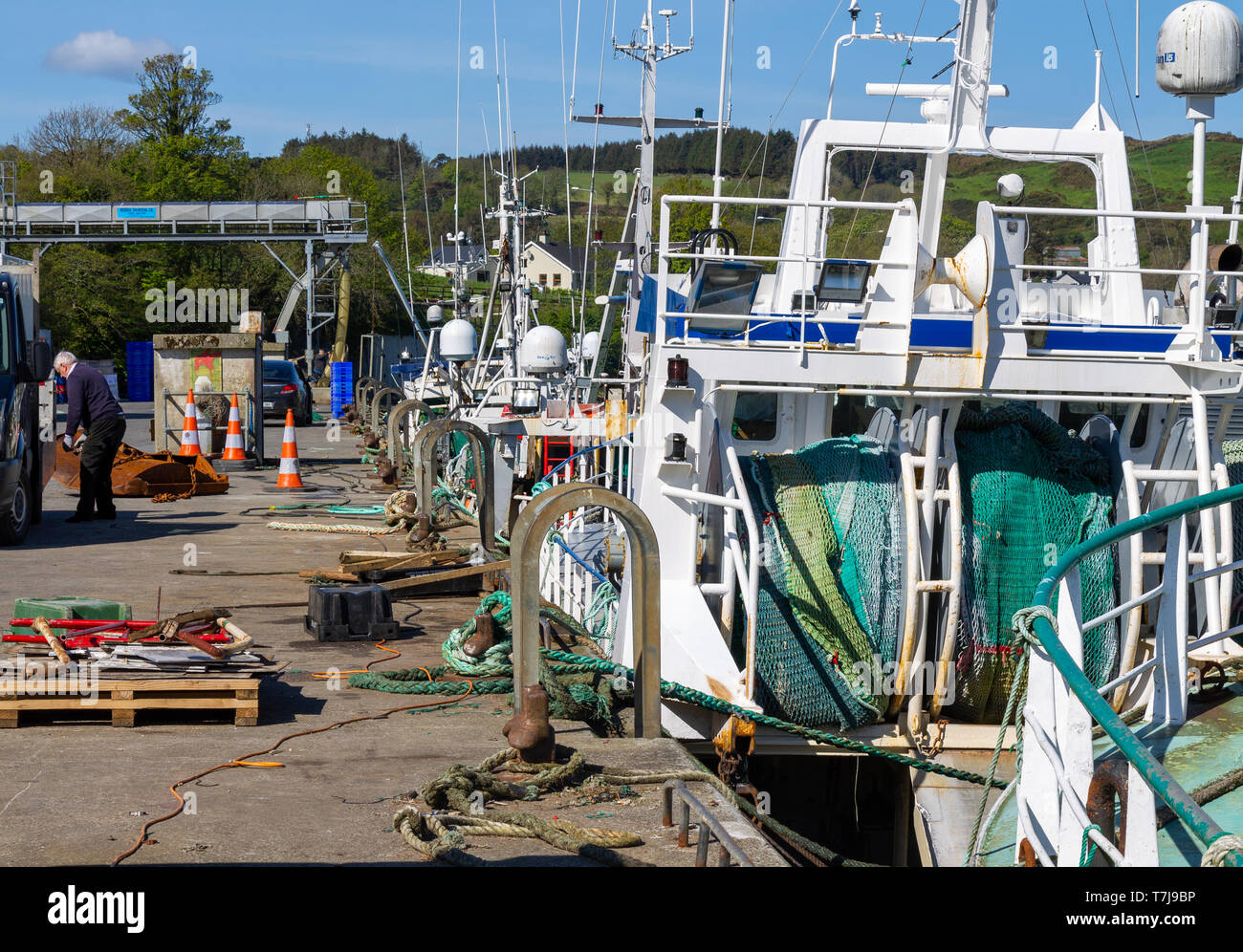 Trawlers moored up alongside the pier at Union Hall, Ireland Stock ...