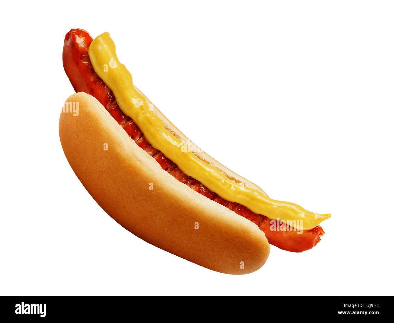 fresh american hot dog with mustard on white background isolate Stock ...