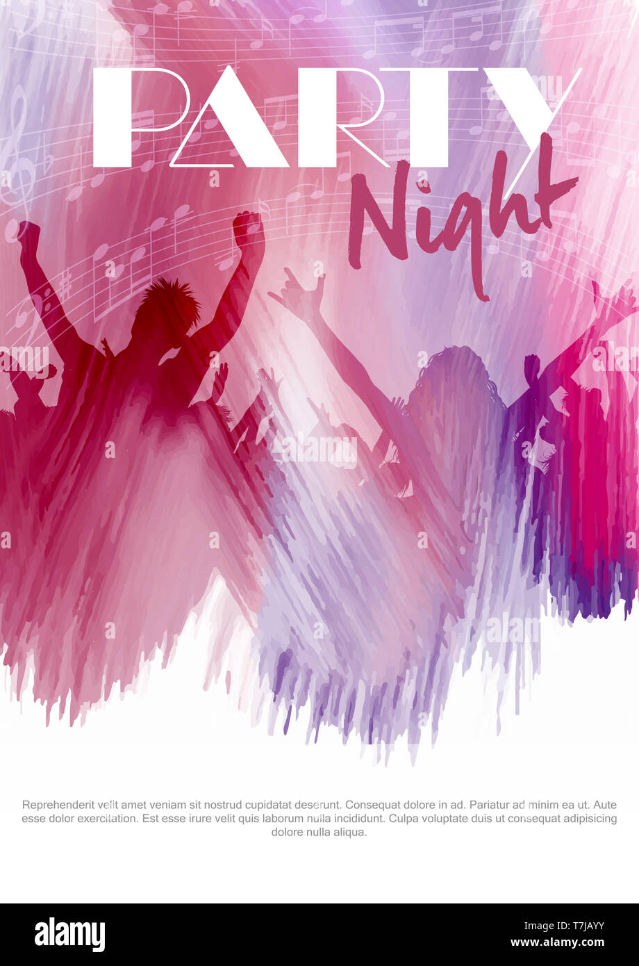 Party flier background with silhouette of an audience on a watercolour ...