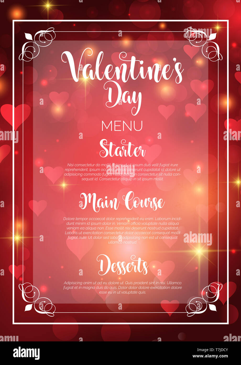 Decorative menu design for Valentine's Day with hearts background Stock ...