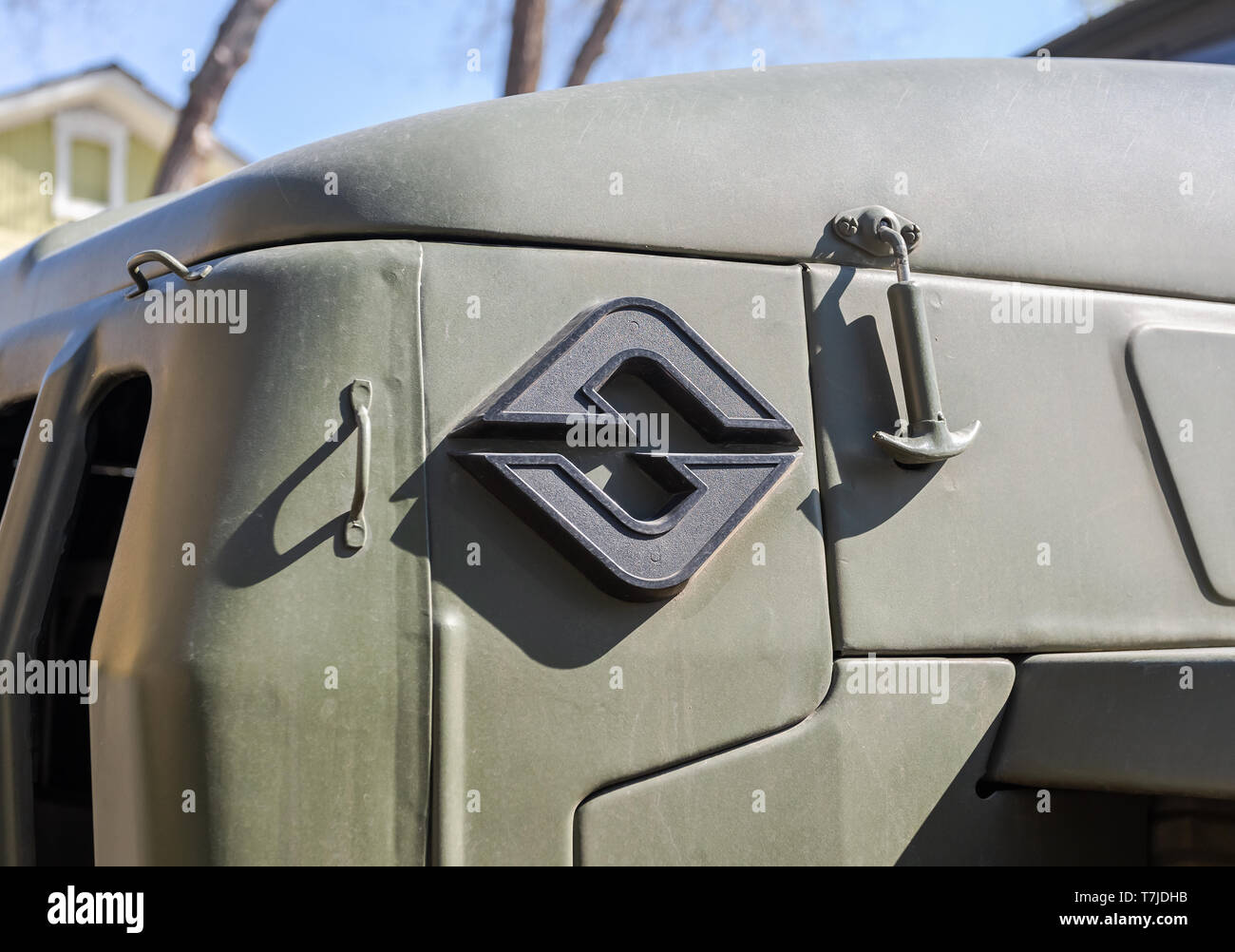 Samara, Russia - May 4, 2019: Close up view of emblem russian military ...
