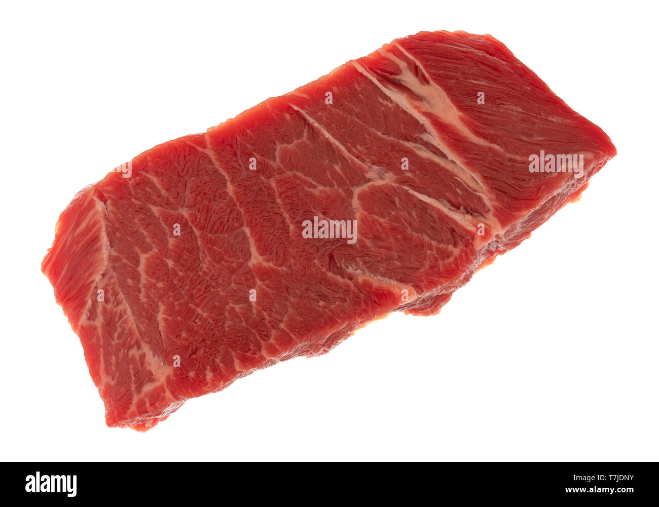 Overhead view of a single slice of beef chuck boneless short rib ...