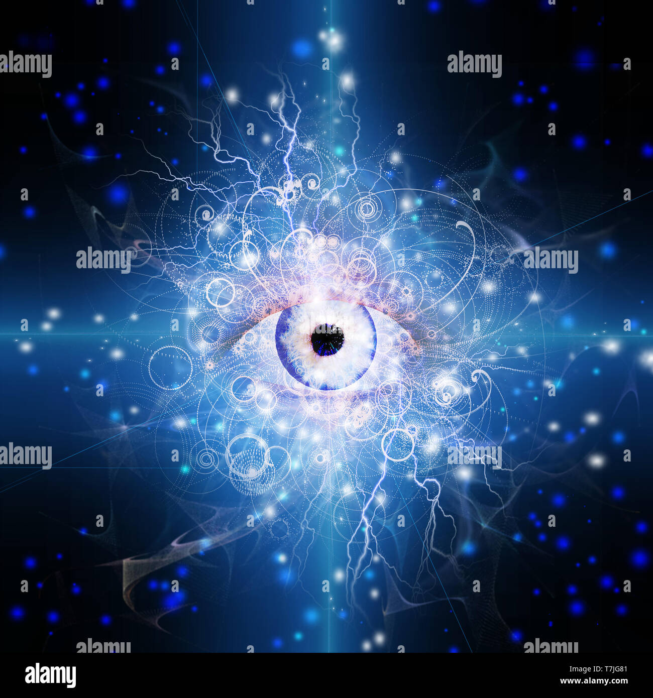 Eye Design. Bright stars on blue background Stock Photo - Alamy