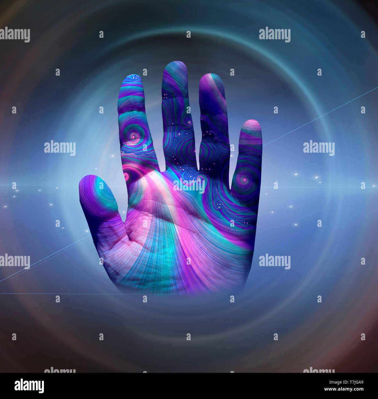 Alien hand in space tunnel Stock Photo - Alamy