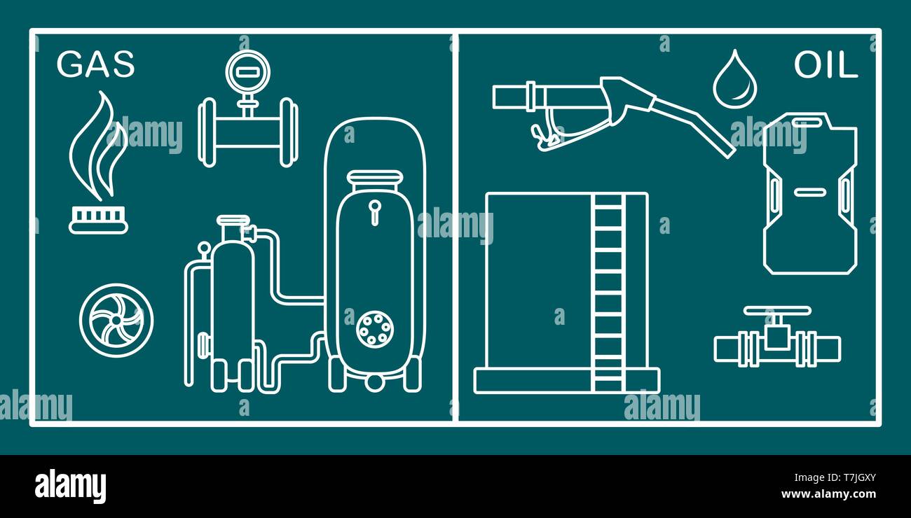 Vector illustration with equipment for oil and gas production. Oil ...