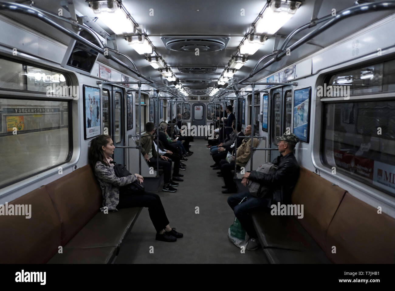 Commuters at the Tashkent underground Metro in Uzbekistan. The Tashkent ...