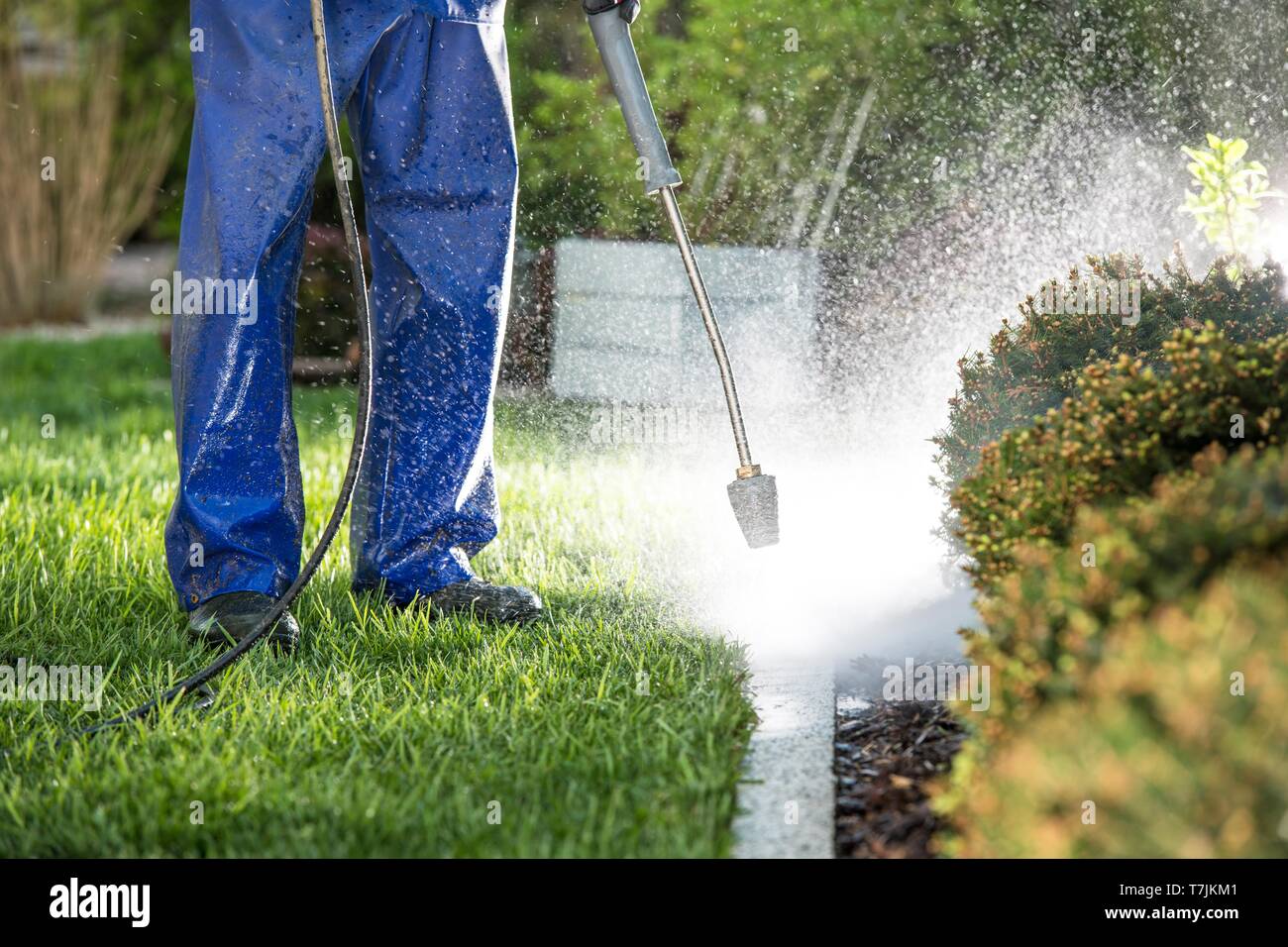 Power Washing Garden Elements Using Pressure Washer. Modern Cleaning ...