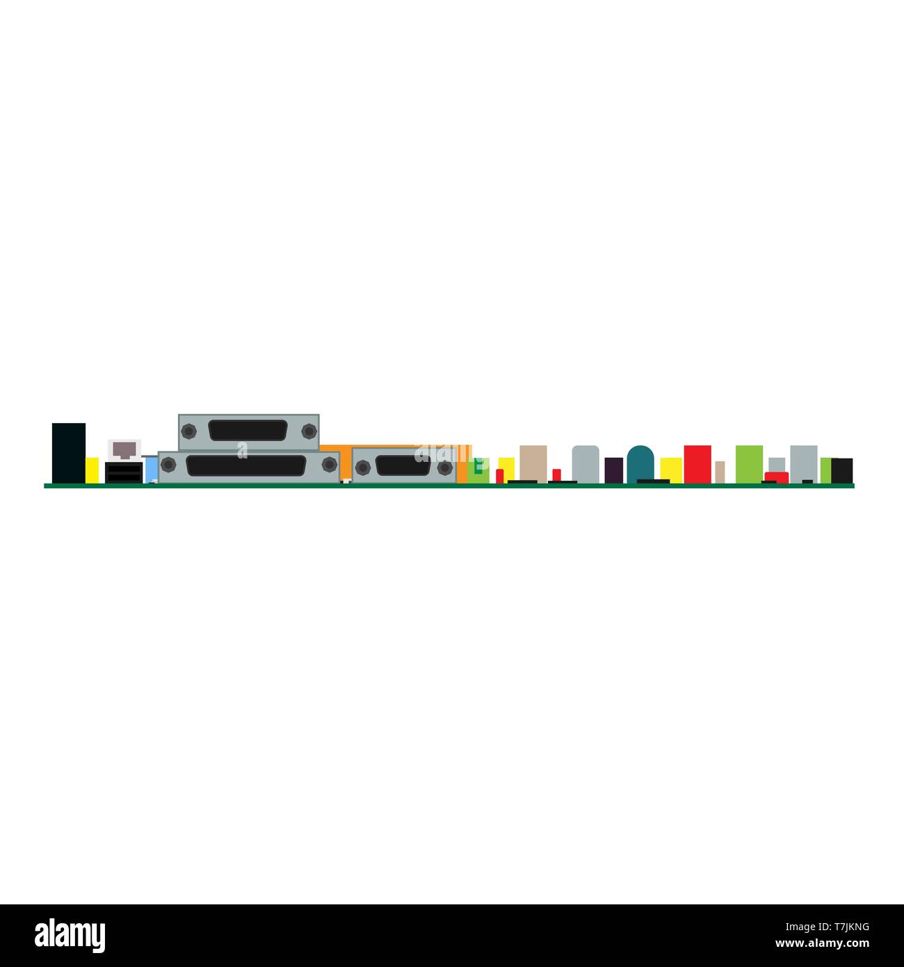 CPU board circuit illustration vector icon. Computer digital microchip component hardware. PC ...