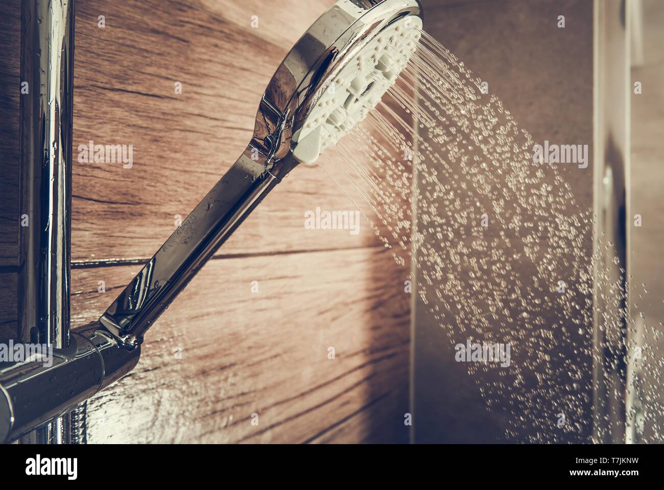 Running Water in a Shower. Modern Bathroom Interior Stock Photo - Alamy