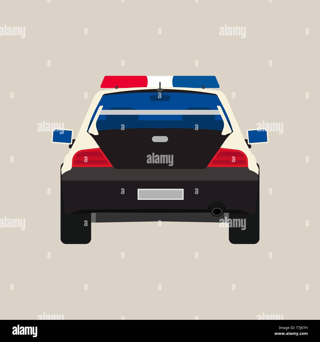 Police car back view vector flat icon. Vehicle cop isolated black ...