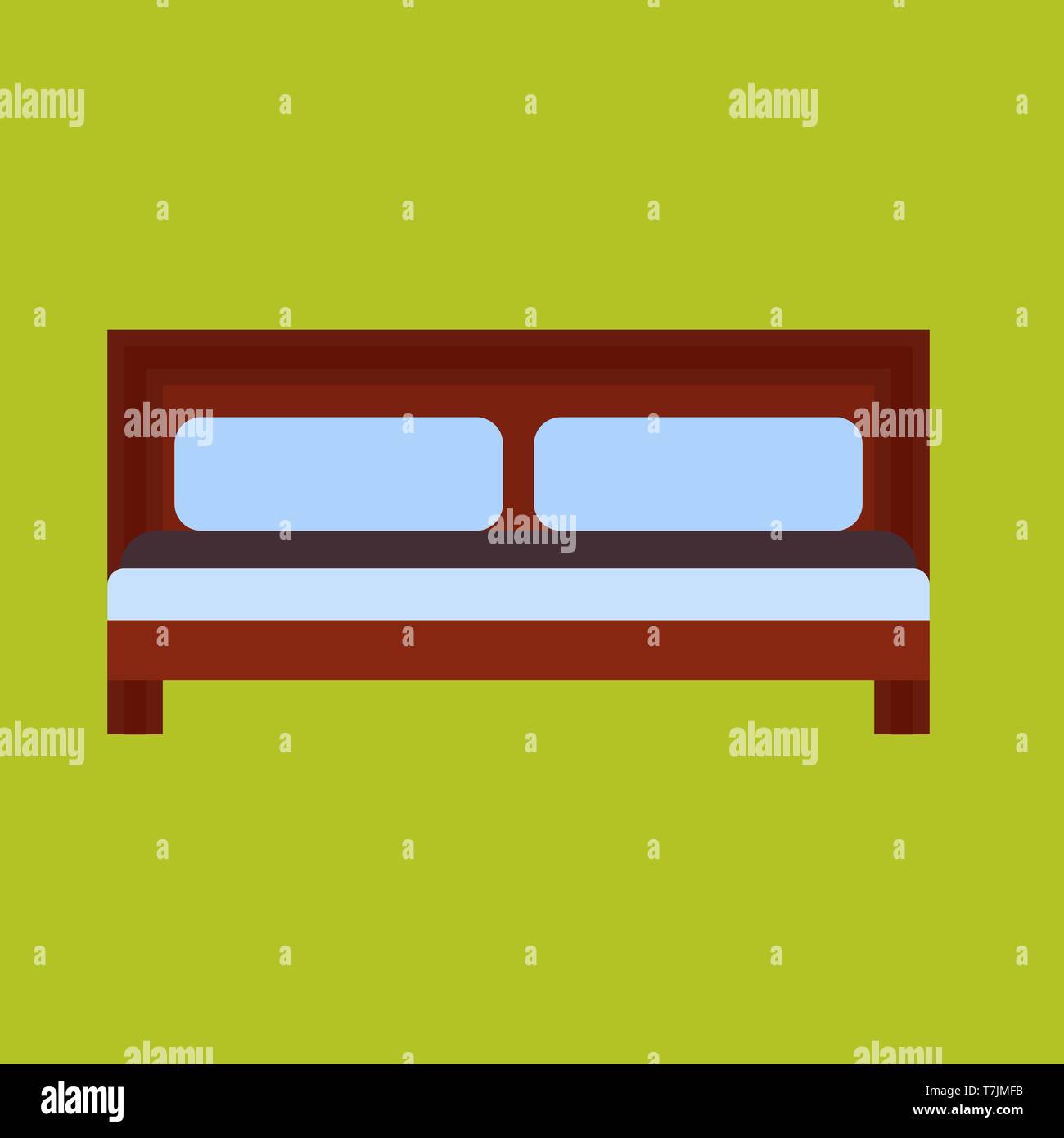 Bed front view vector bedroom cartoon furniture home. Sleep interior ...