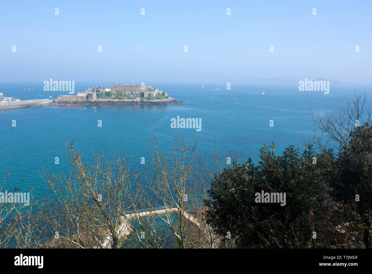 Channel Islands. Guernsey. St. Peter Port. View of Castle Cornet and ...