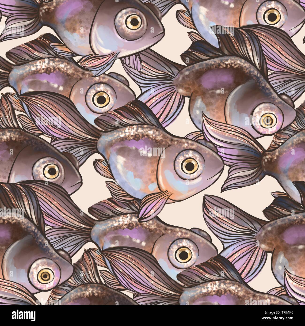 Seamless decorative pattern with goldfish Stock Photo - Alamy