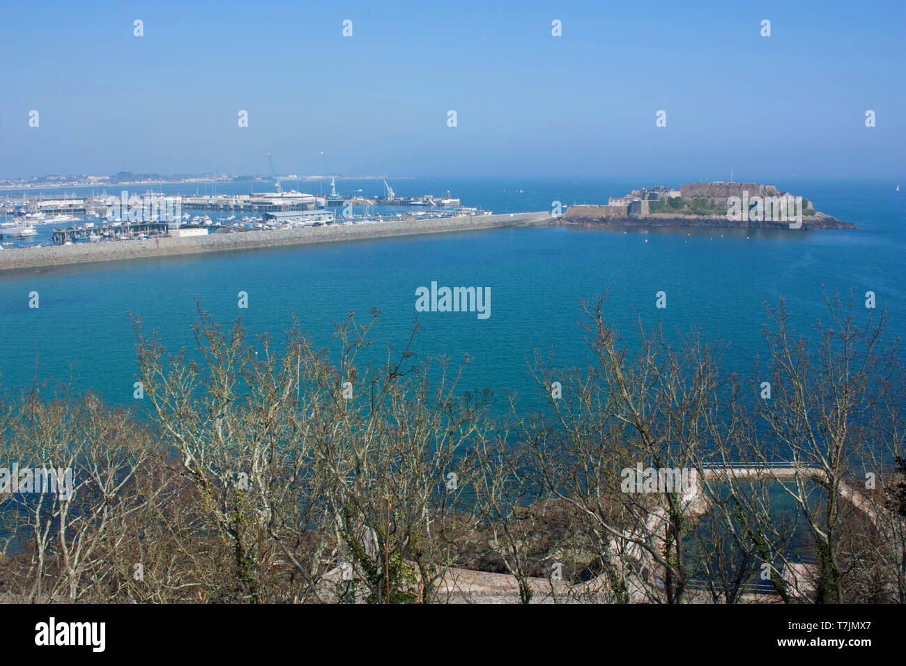 Channel Islands. Guernsey. St. Peter Port. View of Castle Cornet and ...