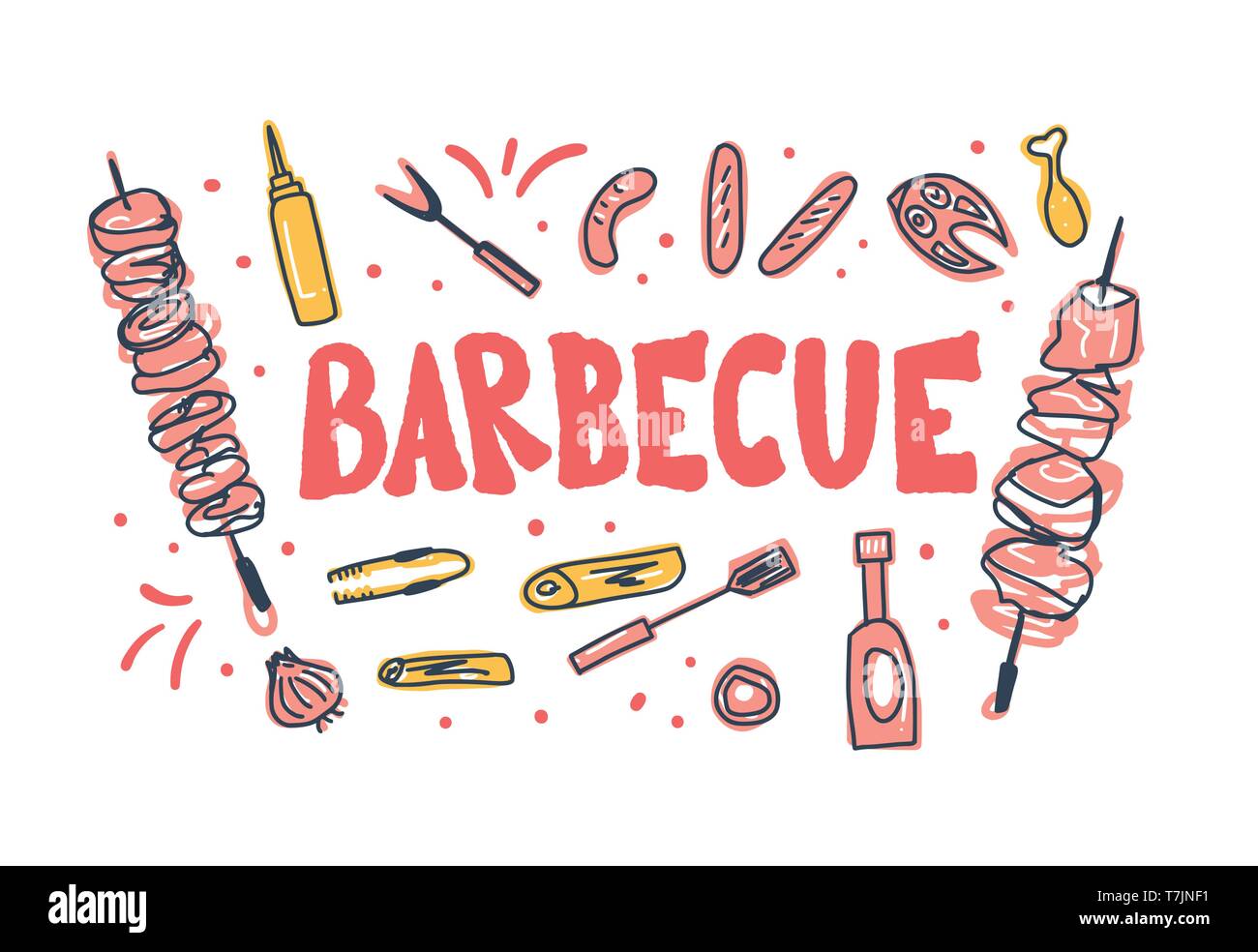 Barbecue composition with text. BBQ set with handdrawn lettering ...