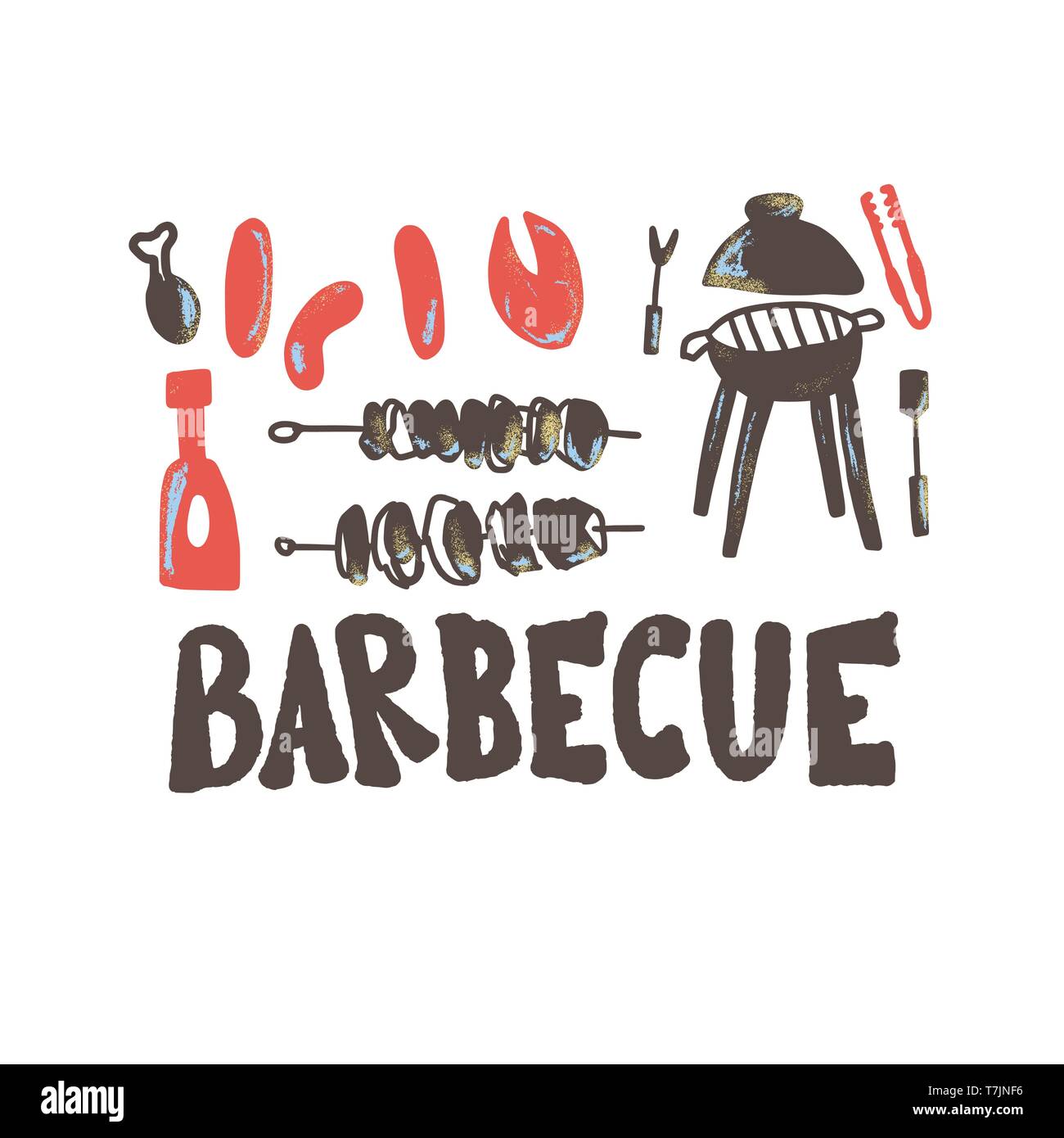 Barbecue composition with text. BBQ set with handdrawn lettering ...