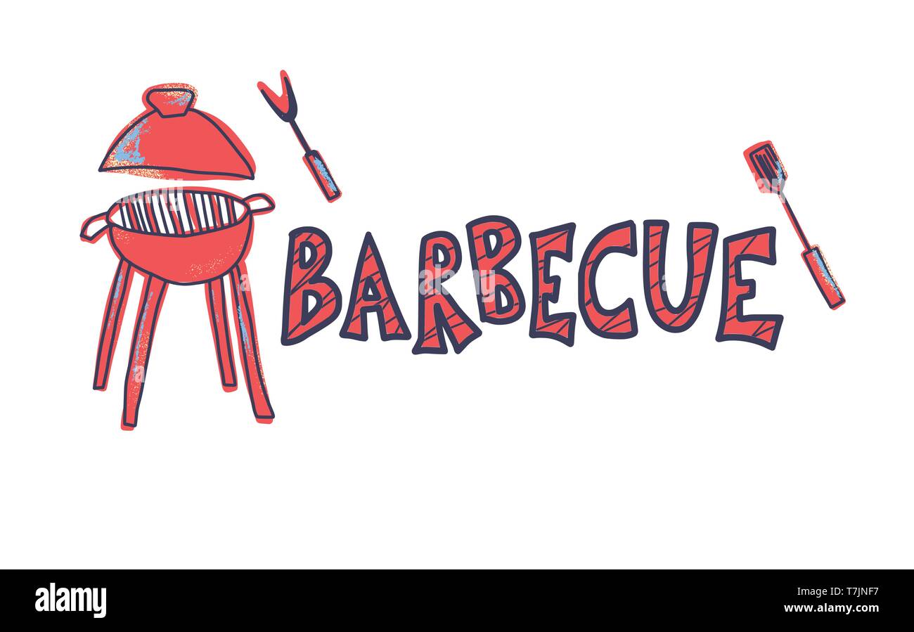 Barbecue composition with text. BBQ set with handdrawn lettering ...