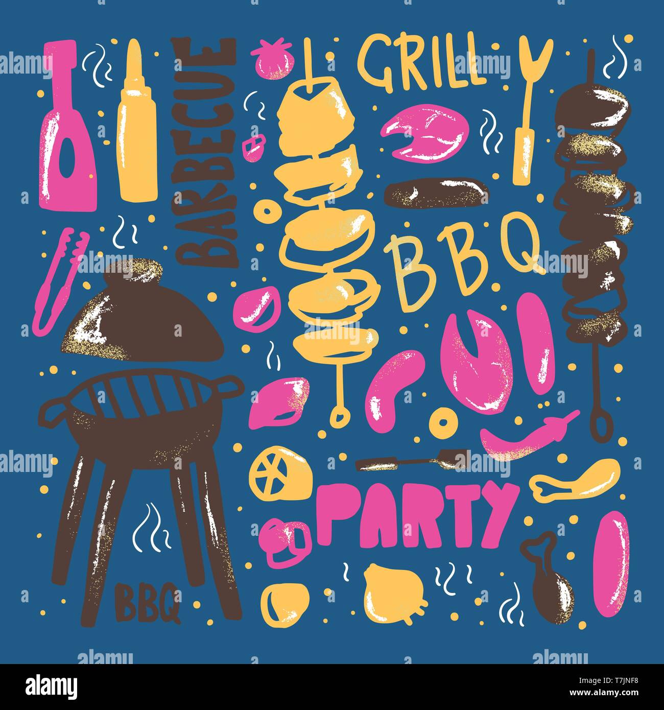 Barbecue square composition with text. BBQ poster with handdrawn ...