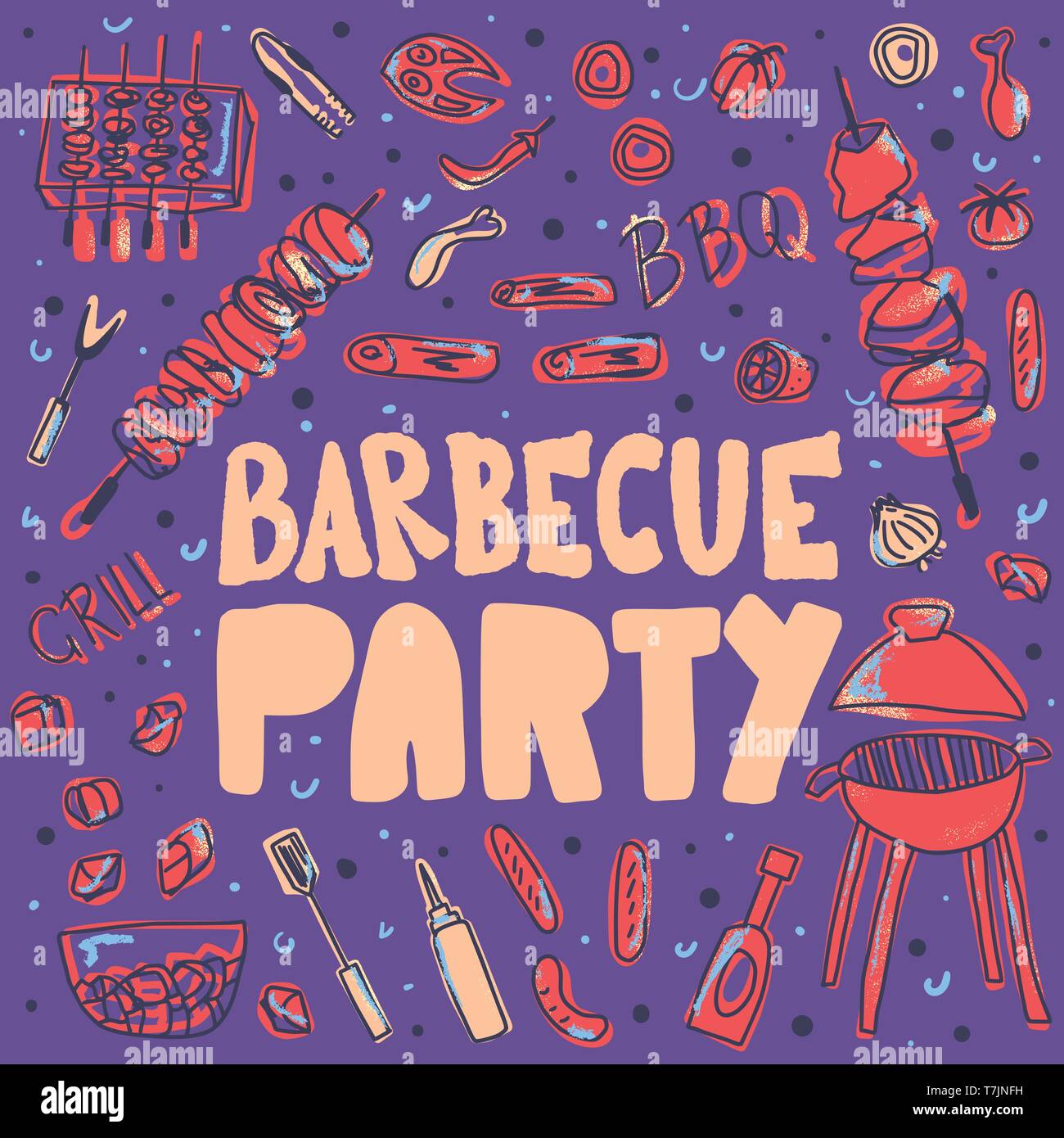 Barbecue party poster. BBQ banner template with handdrawn lettering and ...