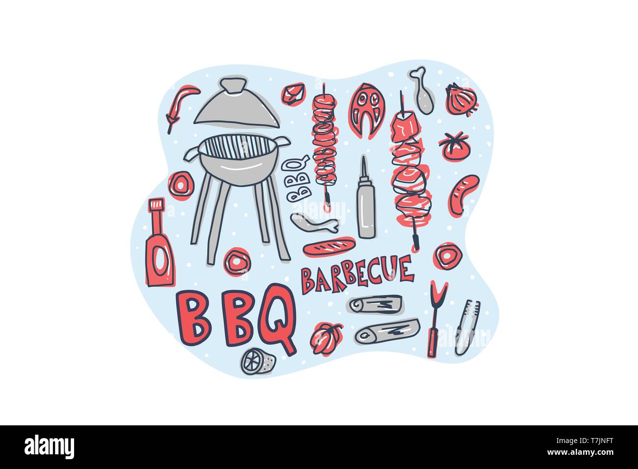 Barbecue composition with text. BBQ set with handdrawn lettering ...