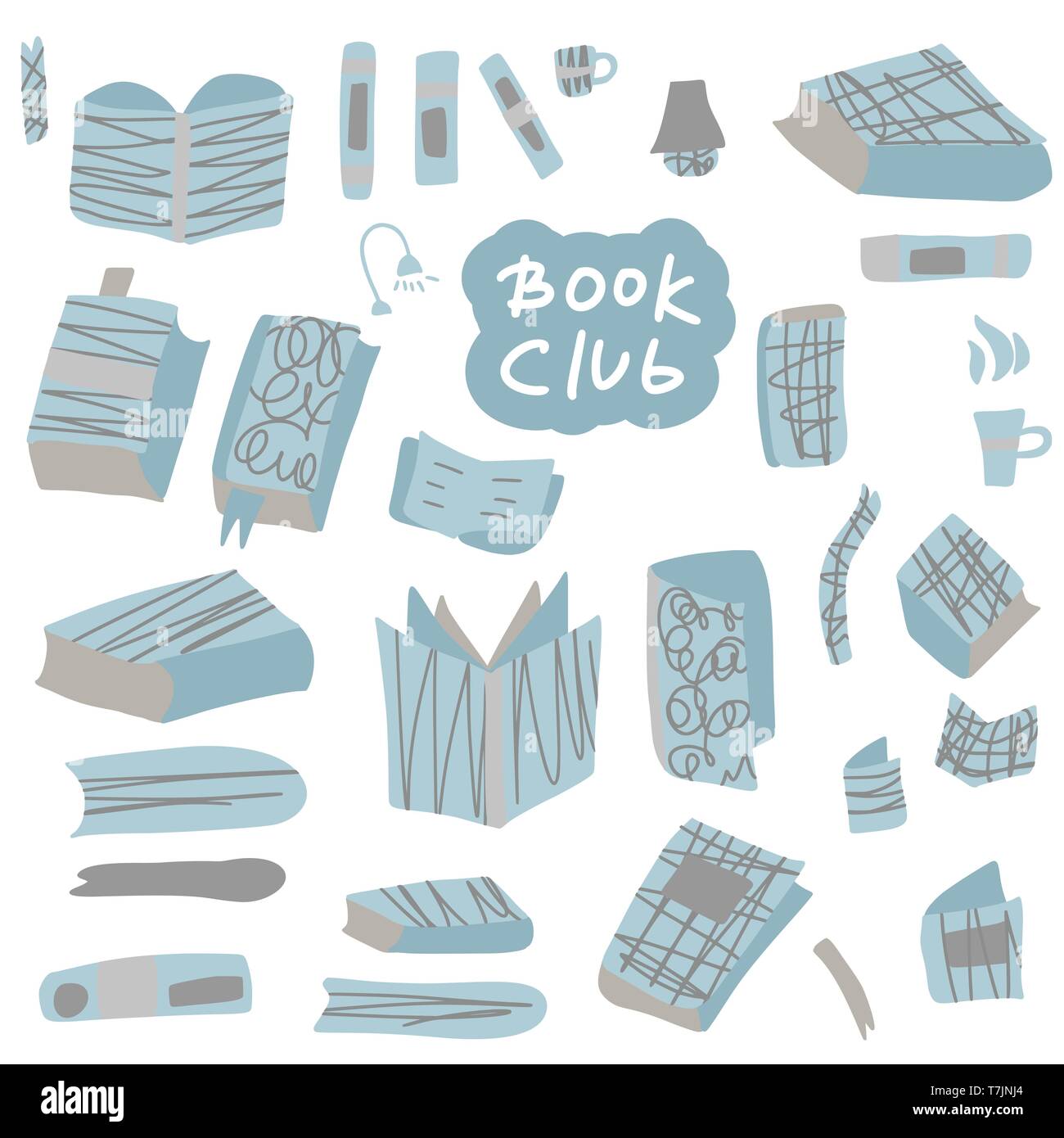 Book club concept. Book set in flat style. Symbols of reading on white ...
