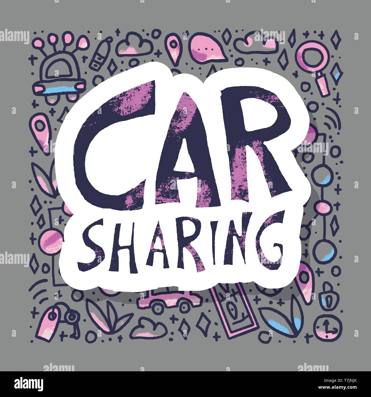 Car sharing concept. Hand lettering sticker with symbols. Vector ...